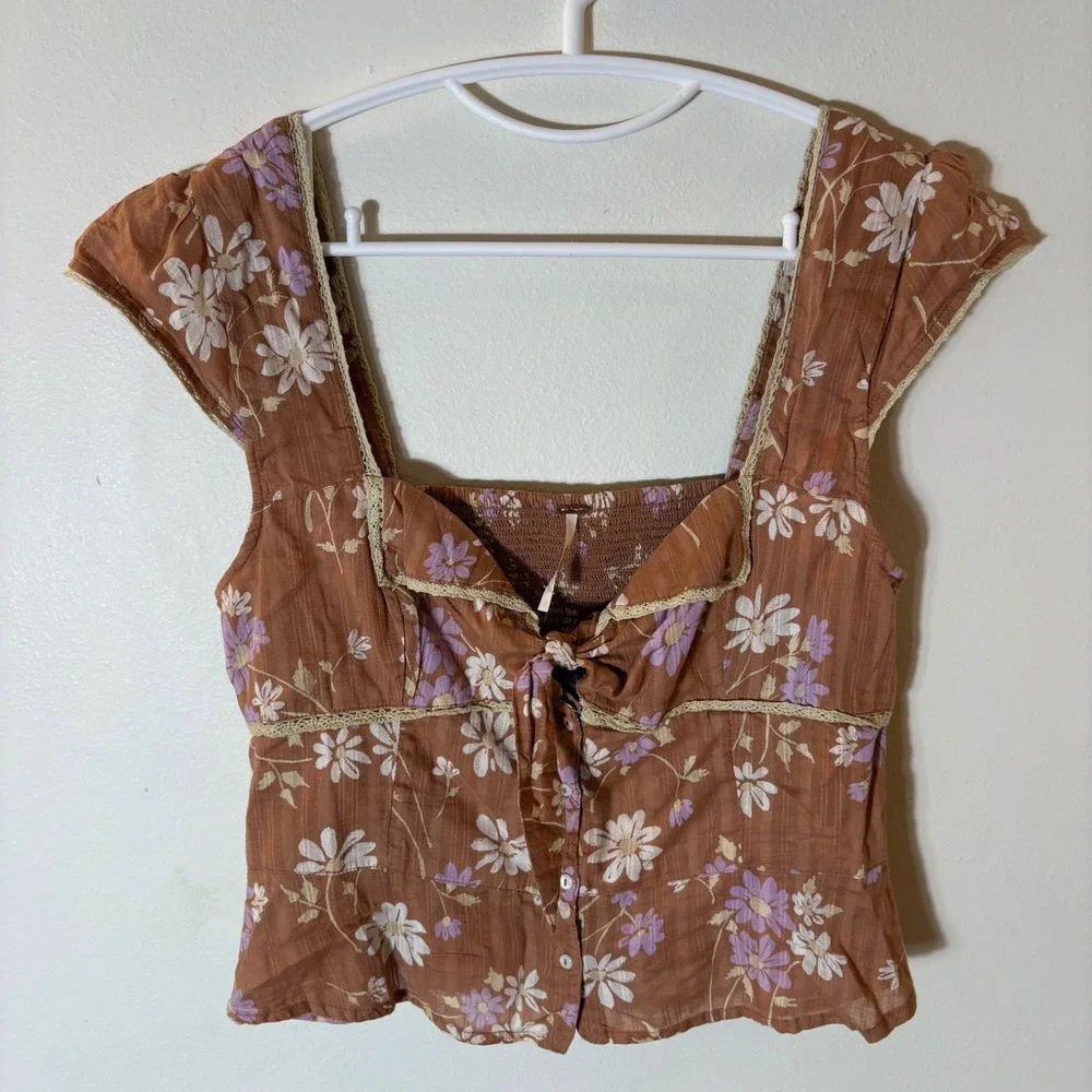 Free People | Tops | Free People Call Me Baby Cap Sleeve Button Up ...